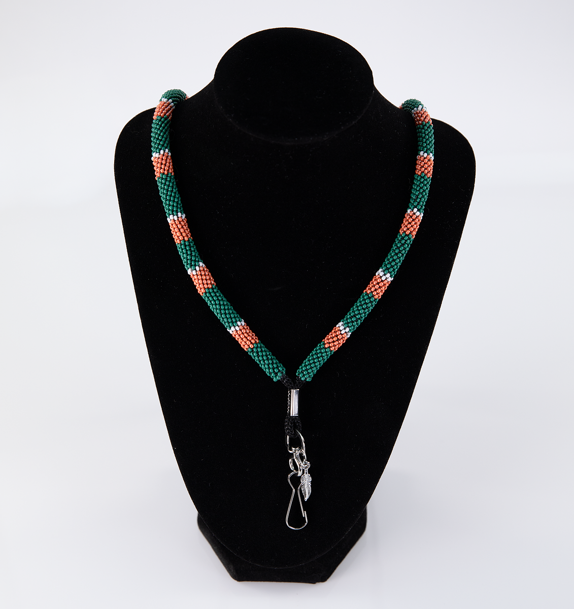 Green, Copper, and White Beaded Lanyard – Aachompa'